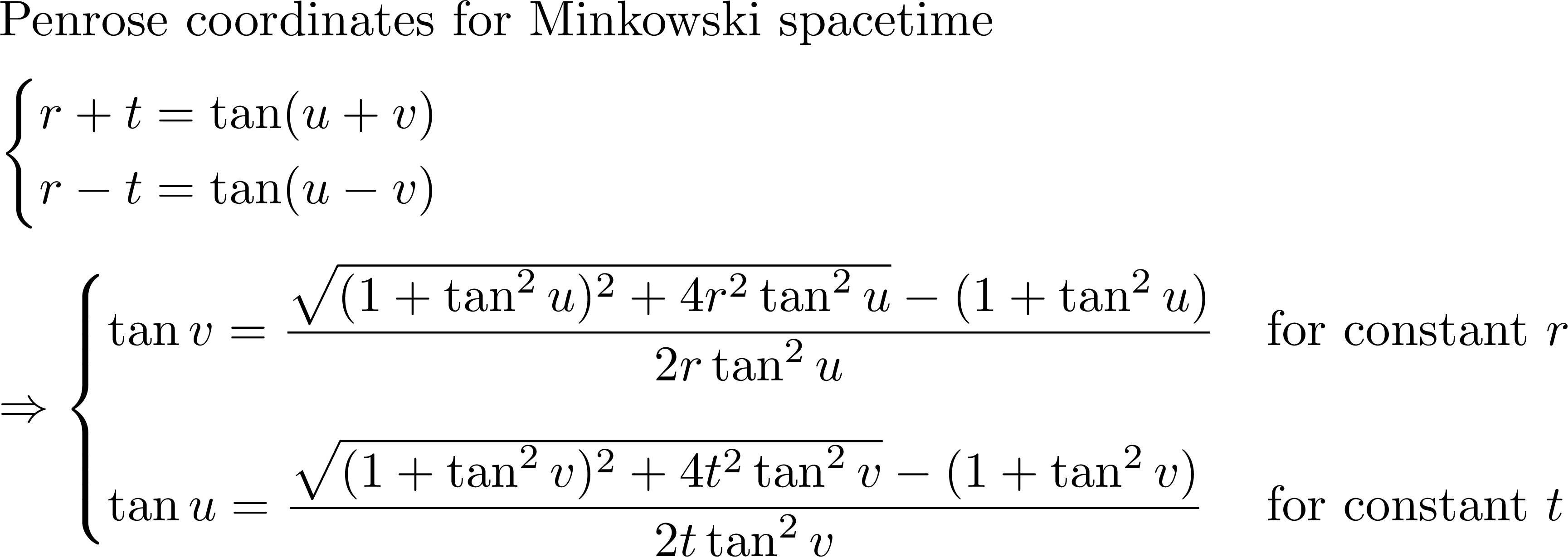 Penrose diagrams of Minkowski and Schwarzschild spacetime – TikZ.net